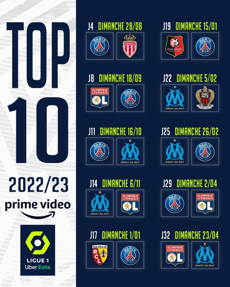 Ligue 1 Uber Eats – Le calendrier des matchs de la saison 2022-2023 et ...