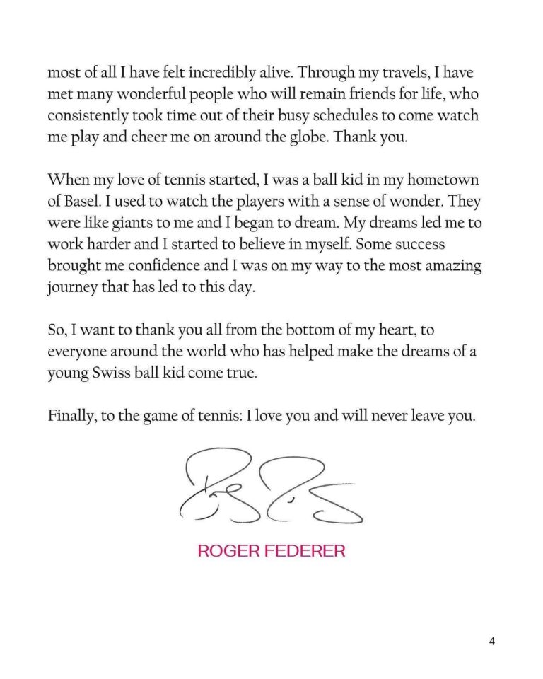 Roger Federer annonce sa retraite dans une lettre et un message audio ...